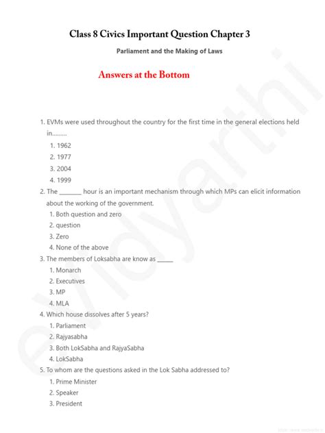 Important Questions Class 8 Civics Chapter 3 Pdf Member Of Parliament Government Institutions