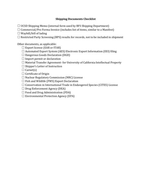 Shipping Documents Checklist Export Compliance