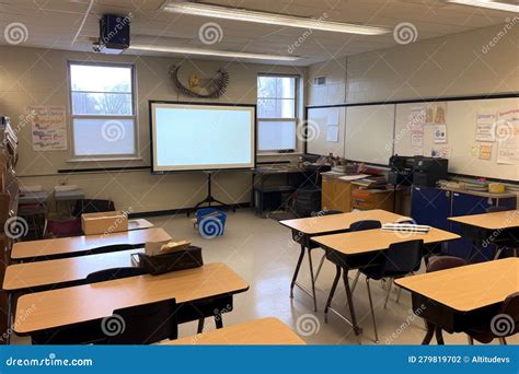 Empty Classroom With Smartboard And Projector Setup Stock Illustration Illustration Of