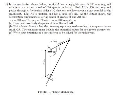 Solved In The Mechanism Shown Below Crank OA Has A Chegg Com