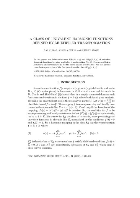 Pdf A Class Of Univalent Harmonic Functions Defined By Multiplier