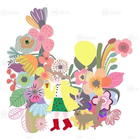 خرید و قیمت دانلود وکتور تصویر زیبا به سبک دختری در باغ گل ترب