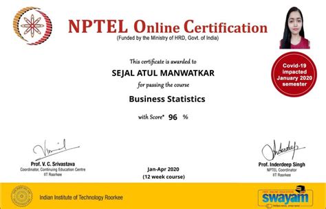 Sejal Manwatkar On Linkedin Nptel Onlinecertification Businessstatistics