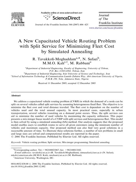 A New Capacitated Vehicle Routing Proble Pdf Pdf Metaheuristic