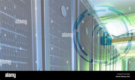 Image Of Padlock In Loading Circles Over Data Server Racks In Server