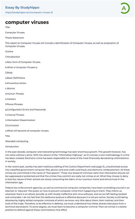 Computer Viruses Essay Example StudyHippo Com