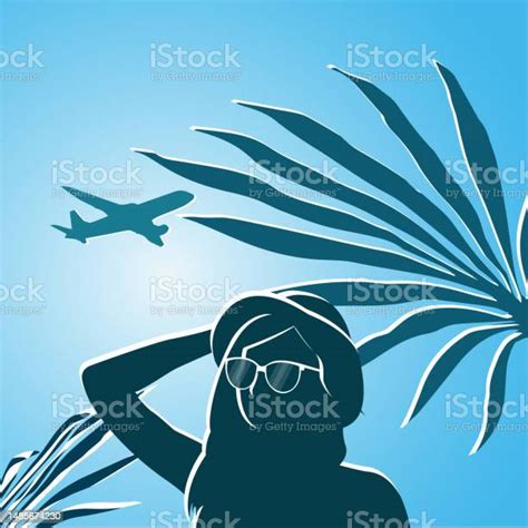 해변에서 모자를 쓴 소녀의 실루엣 공항에 대한 스톡 벡터 아트 및 기타 이미지 공항 관광객 러시아 Istock
