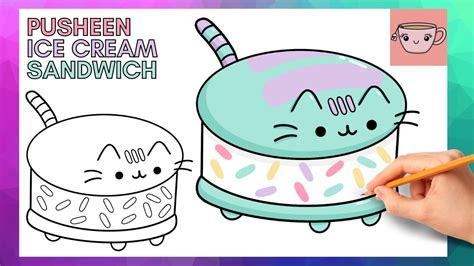 How To Draw Pusheen Cat Ice Cream Sandwich Cute Easy Step By Step Drawing Tutorial Youtube