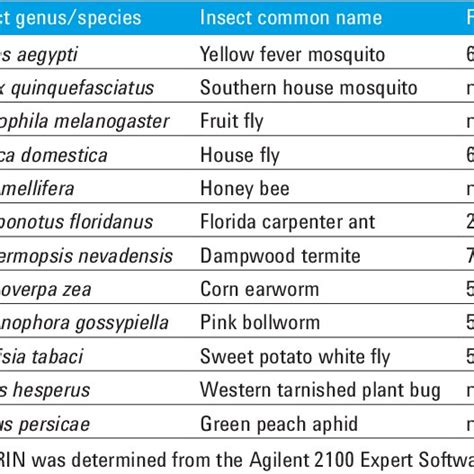 Rna Integrity Analysis Of Insect Total Rna With The Agilent 2100 Download Table