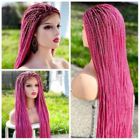 Pink Braided Wig Micro Braid Wig Senegalese Twist Micro Braid Twist Braided Wig For Black