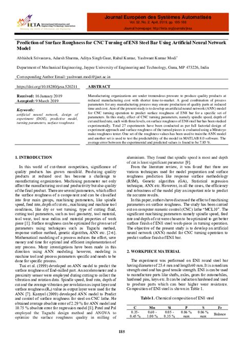 Pdf Prediction Of Surface Roughness For Cnc Turning Of En8 Steel Bar Using Artificial Neural
