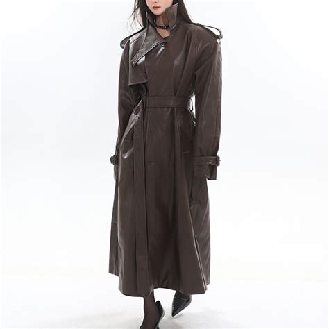 Жіночий плащ з екошкіри чорний коричневий колір Op Shop замовити в Києві Україна