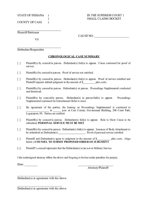 Fillable Online Chronological Case Summary For Small Claims Court Fax