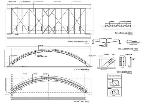 Dwg 2d Autocad Drawing Of The Curved Steel Truss Metallic Structure Project Plan Drawing Details