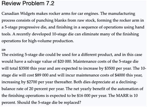 solved review problem 7 2canadian widgets makes rocker arms