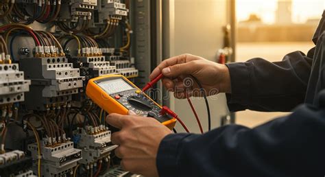 Electrician Testing Electrical Panel With Multimeter Electrical Safety