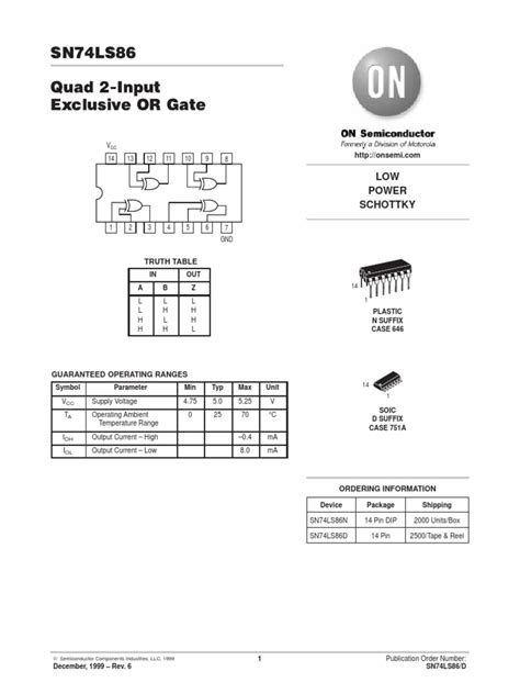 Sn74ls86 Quad 2 Input Exclusive Or Gate Low Power Schottky Pdf