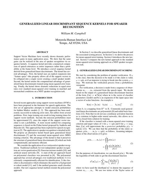 Pdf Generalized Linear Discriminant Sequence Kernels For Speaker Recognition