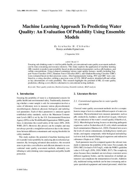 Pdf Machine Learning Approach To Predicting Water Quality An Evaluation Of Potability Using