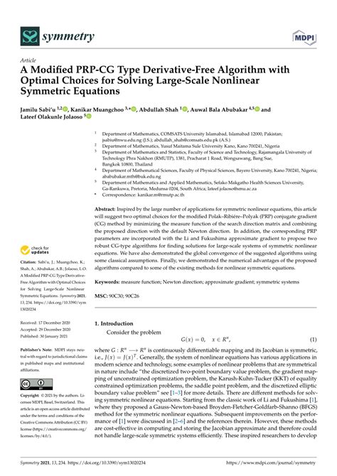 Pdf A Modified Prp Cg Type Derivative Free Algorithm With Optimal