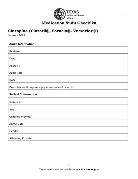 Texas Medication Audit Checklist Clozapine Clozaril Fazaclo