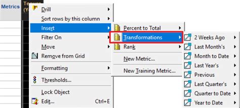 Transformation Is Not Displayed In Context Menu Of Insert Metric On