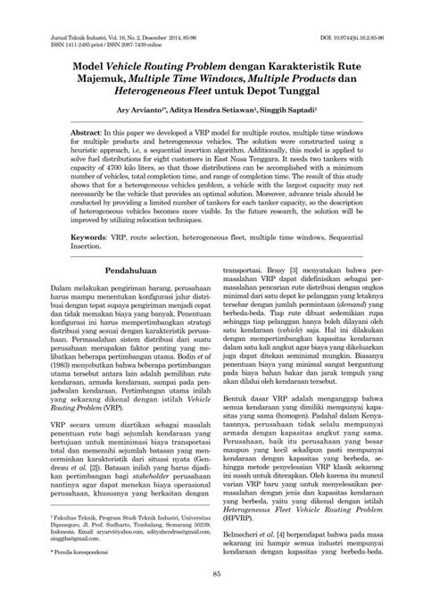Pdf Model Vehicle Routing Problem Dengan Karakteristik Rute Majemuk Dokumen Tips
