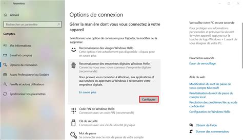 Windows 10 Configurer Windows Hello Code Pin Empreinte Digitale Visage Le Crabe Info