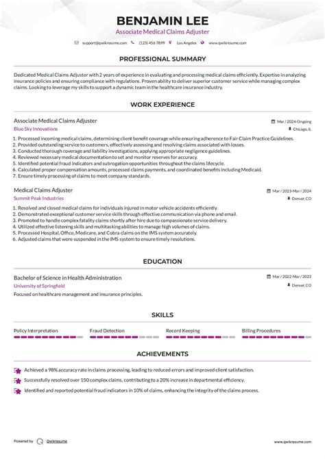10 Medical Claims Adjuster Resume Samples And Templates For 2026