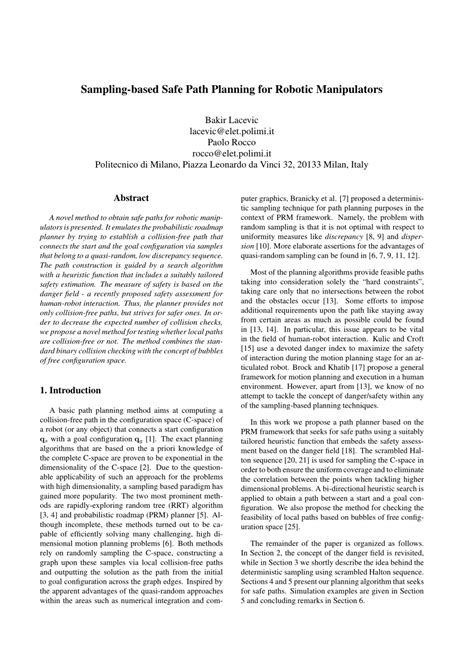 Pdf Sampling Based Safe Path Planning For Robotic Manipulators