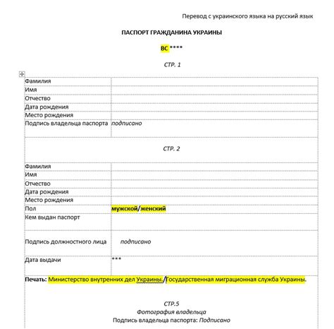 Образец перевода паспорта с украинского на русский