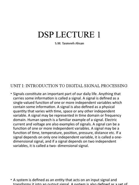 Dsp Lecture 1 Pdf Digital Signal Processing Discrete Time And