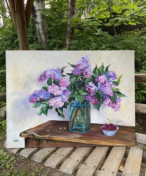 Подарок женщине Картина маслом цветы 60 80 см Сирень в интернет магазине Ярмарка Мастеров по