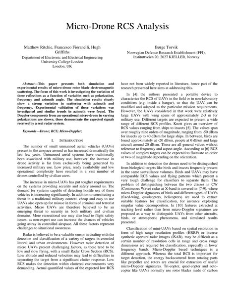 Pdf Micro Drone Rcs Analysis