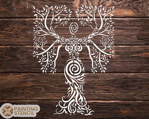 Woman Tree Stencil Tree Of Life Stencil Yggdrasill Stencil Etsy