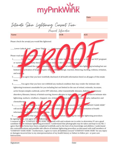 Intimate Bleaching Intakeconsent Form Lightening