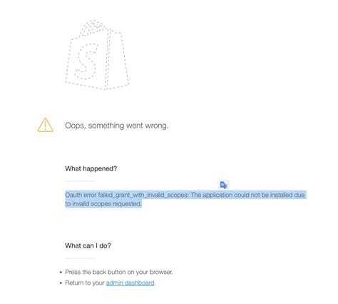 oauth error failed grant with invalid scopes the application could not