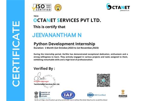 Completed A One Month Python Internship At Octanet Jeeva Nantham N