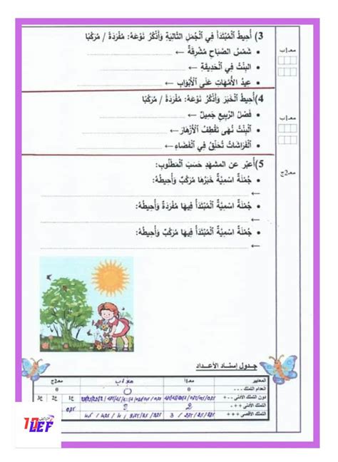امتحان قواعد لغة سنة ثالثة