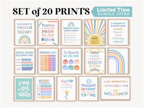 20 Speech Therapy Room Posters Slp Decor Language Pathologist Prints