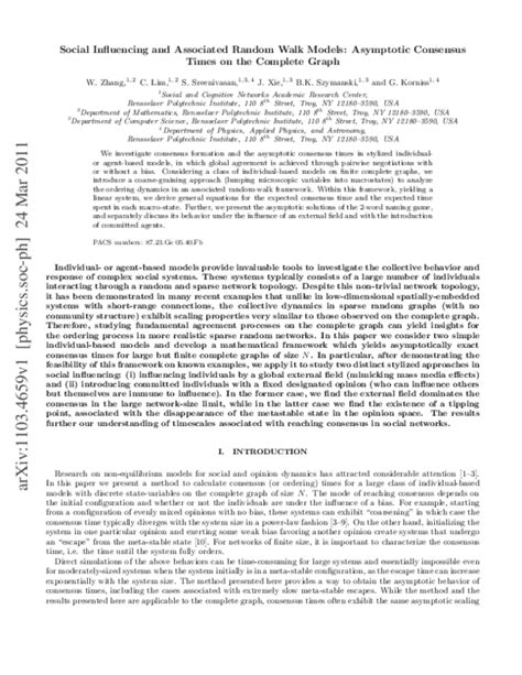 Pdf Social Influencing And Associated Random Walk Models Asymptotic
