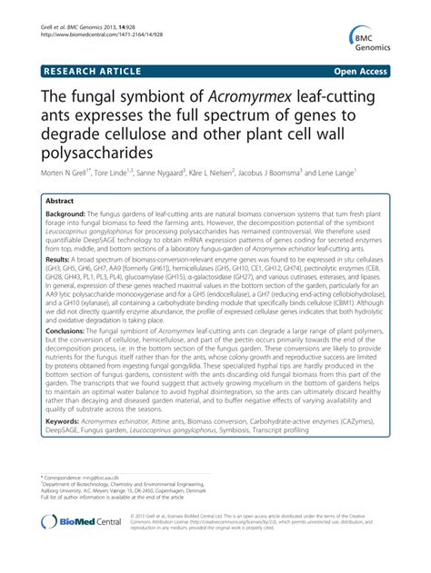 Pdf The Fungal Symbiont Of Acromyrmex Leaf Cutting Ants Expresses The Full Spectrum Of Genes