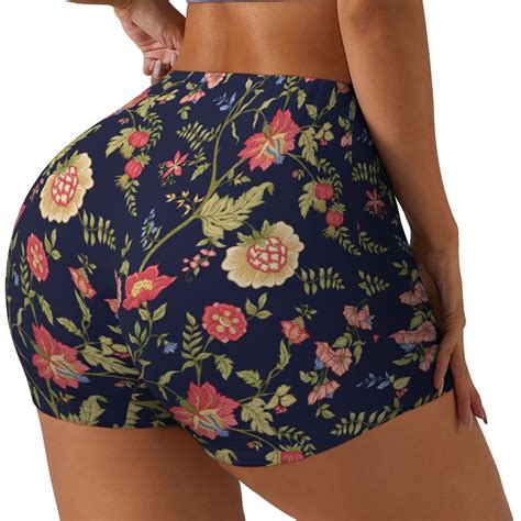 Logiee Flower Print Womens Biker Shortsworkout Gym Shortsscrunch