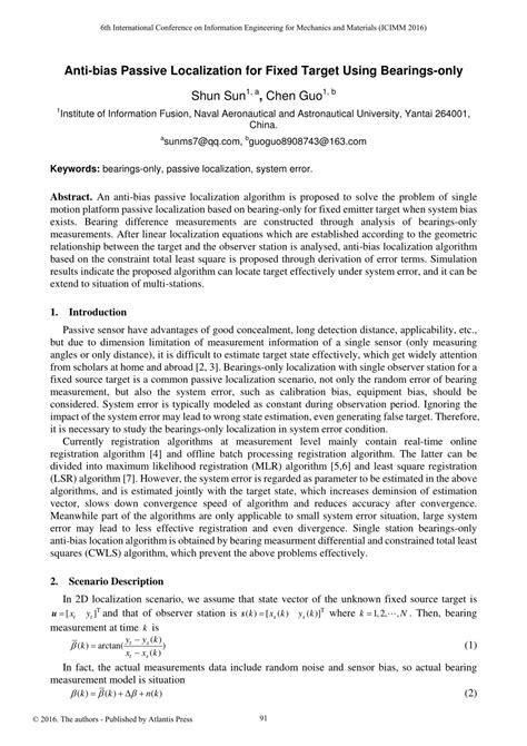 Pdf Anti Bias Passive Localization For Fixed Target Using Bearings Only