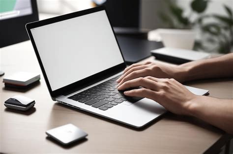 Premium Ai Image Mockup Image Of A Hand Touching On Laptop Computer