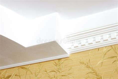 Corner Of A Plasterboard Ceiling With A Skirting Board Greek Ornament Stock Image Image Of