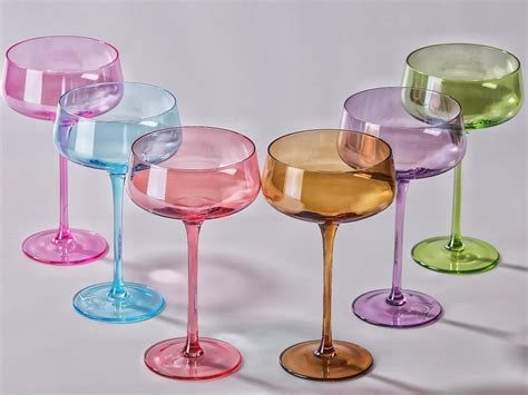 Colored Coupe Cocktail Glasses Set Of 6 8oz Hand Blown Coupe Martini