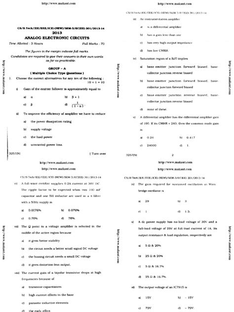 Btech Ee 301 Analog Electronic Circuits 2014 Pdf