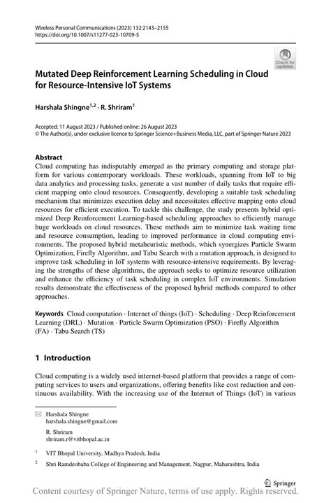 Mutated Deep Reinforcement Learning Scheduling In Cloud For Resource Intensive Iot Systems