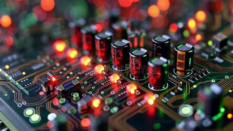 Electronic Circuit Board Shining With Red Lights In The Dark Stock Footage Video Of Generated